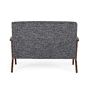Limari Home Csilla Collection Mid-Century Style Fabric Upholstered Loveseat with Solid Rubberwood Frame in Walnut, Gray
