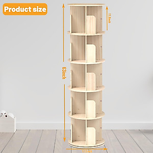 Cuguords Rotating Bookshelf Tower,Corner Bookshelf for Small Space, 360 Display 5-Tier Wood Bookcase Storage Rack, Kids&Adults Spinning Book Shelf,Revolving Bookcase for Bedroom, Living Room