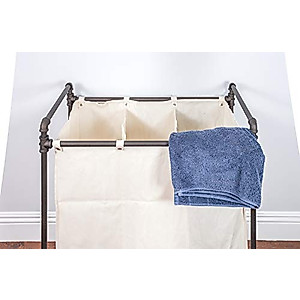 Real Home Innovations 028-28003 Modern Industrial Style 3 Section Laundry Sorter, 33.24” W x 17.10” D x 30.50”H, Satin Pewter