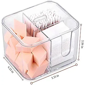SUNFICON Cotton Swab Balls Box Cotton Pads Holder Organizer Holder Dispenser Storage Canister Cosmetic Pads Container Flossers Case 4-Grid Bathroom Countertop Vanity,Acrylic Crystal Clear