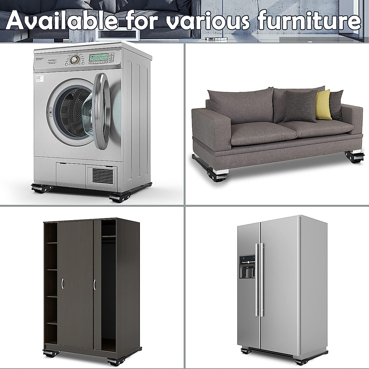 Universal Extendable Furniture Appliances Rollers, Strong Mover Tools with 24 Roller & Brake Equipment Strong Base for Washing Machines Refrigerators Dryers Bearing 600LB