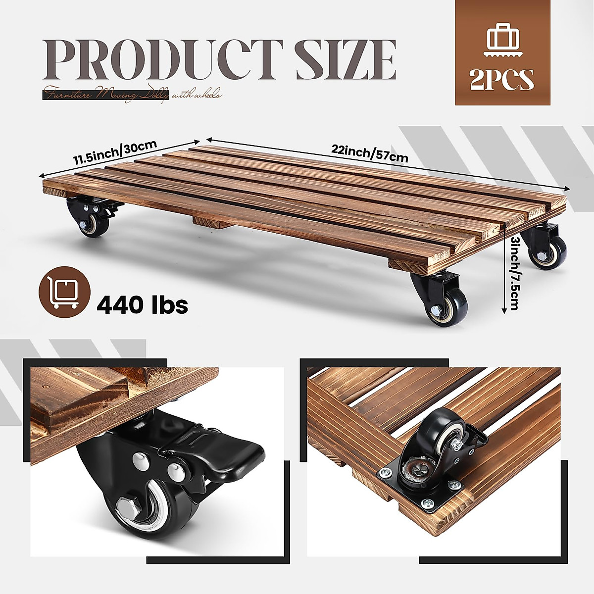 Seeloowy 2 Pack 22'' x 11.5'' Furniture Moving Dolly with 4 Wheels Heavy Duty Wood Rolling Movers Dolly Furniture Movers Moving Cart Furniture Rollers for Piano Couch Fridge Heavy Items, Hold 880 lbs