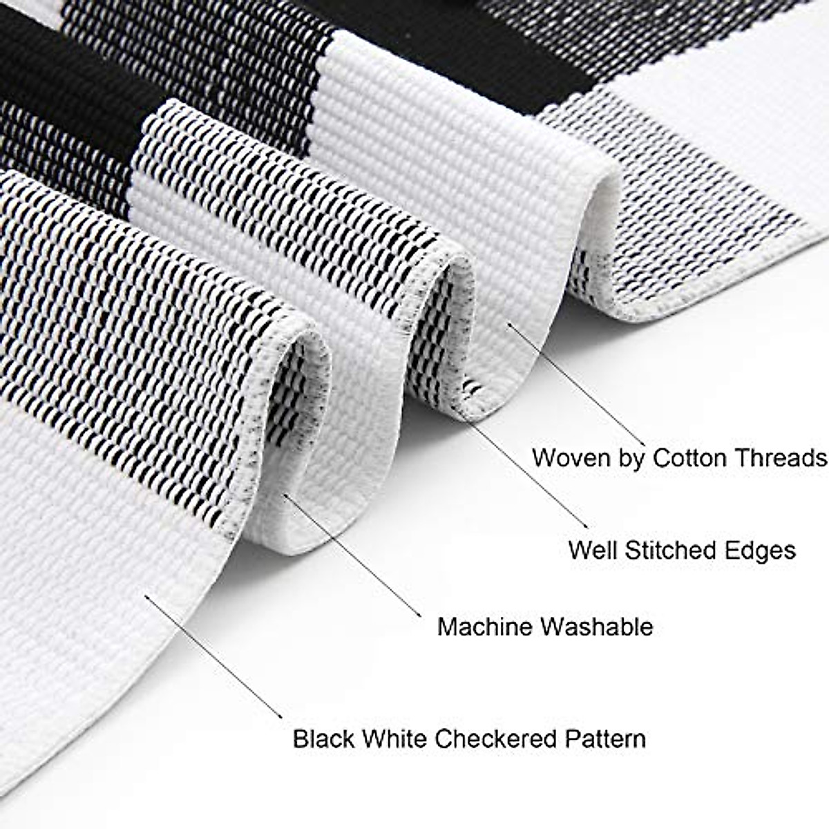 SHACOS Large Cotton Area Rug 4'x6' Black White Plaid Cotton Woven Rug for Living Room Bedroom Doorway (4' x 6', Black White)