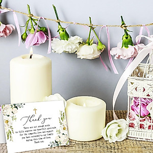 Whaline 48Pcs Funeral Thank You Cards Cross Sympathy Thank You Card with Stickers Envelopes Flower Bereavement Card for Memorial Service Loved Ones Celebration of Life