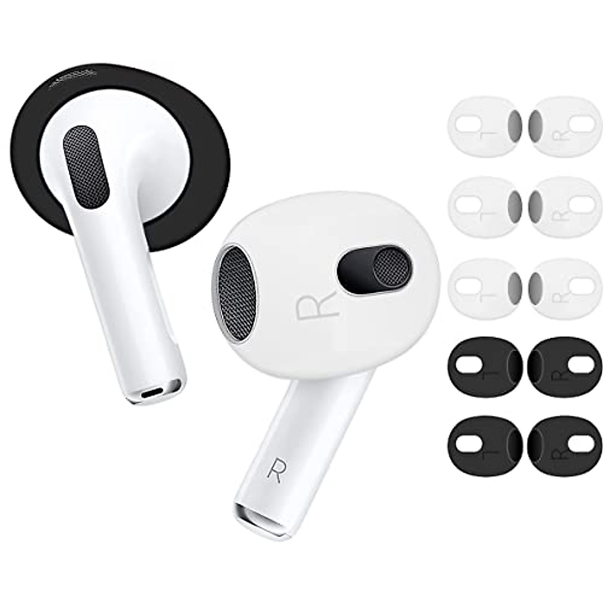 A-Focus 5 Pairs [ Fit in Case ] Compatible with AirPods 3rd Ear Tips Replacement Ultra Thin Grip Tips Anti Slip/Scratch Eartips Earbuds Cover Skin Accessories for New AirPod 3, 3 White 2 Black