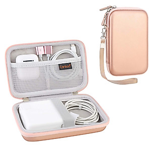 Canboc Carrying Case for MacBook Air Pro Charger MagSafe/MagSafe 2 Power, iPhone 14/14 Pro MagSafe Charger, USB C/Type C Hub Multiport Adapter, Hard EVA Bag, Rose Gold