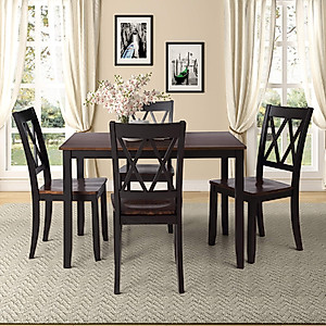 Luxo Abode Farmhouse Style 5 Piece Dining Comfortable Table Set with 4 Chairs, Long-Lasting Solid Wood Home Kitchen Set, Easy Assembly and Clean, for Dining Room, Kitchen, Black