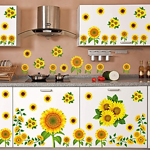 Sunflower Wall Sticker Yellow Daisy Flowers Wall Decals 3D Floral Decals DIY Removable Sunflower Green Leaves Wall Art Decor for Kids Room Living Room Bedroom Nursery Stickers Decoration