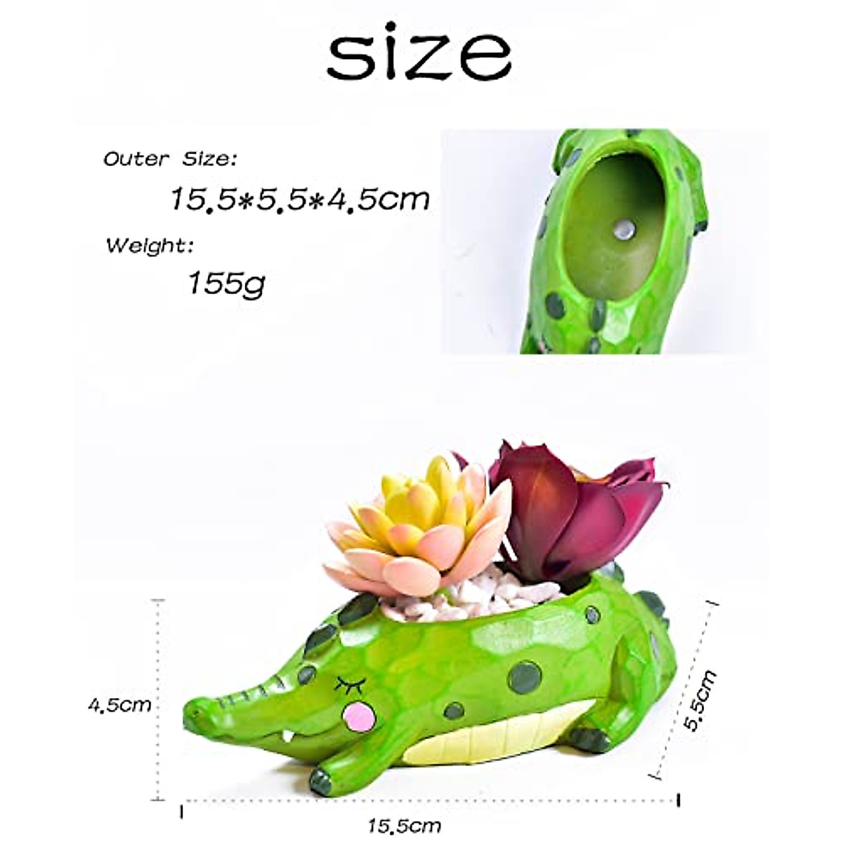 Cute Cartoon Crocodile Flower Pot with Drainer Garden Flower Pot Resin Succulent Potted Bonsai Plant Stand Home Desk Mini Ornaments Christmas Birthday Gifts