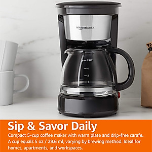 Amazon Basics 5-Cup Coffee Maker with Reusable Filter - Black and Stainless Steel
