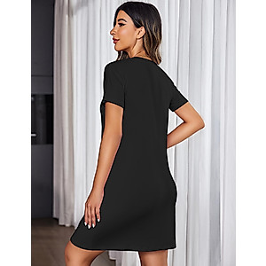 Ekouaer 2 Pack Nightgown Women's Casual Sleep Shirt Short Sleeve Sleepwear Soft Pajama Dress Loungewear with Pockets