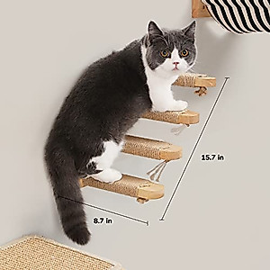 FUKUMARU Cat Climbing Shelf Wall Mounted, Four Step Cat Stairway with Jute Scratching for Cats Perch Platform Supplies