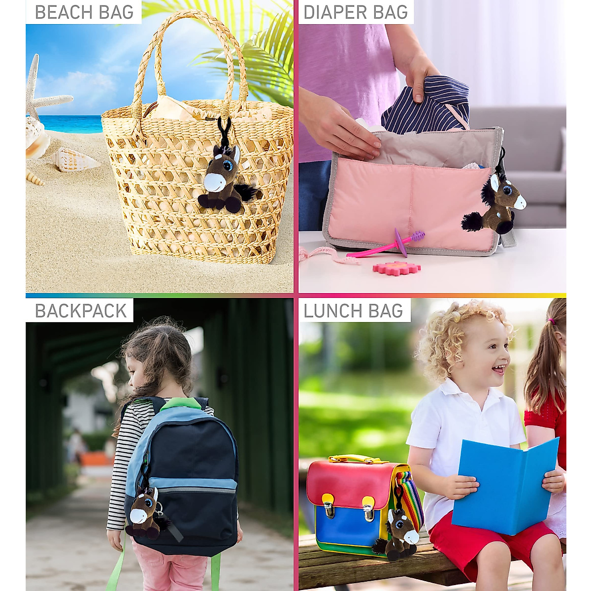 DolliBu Big Eyes Horse Stuffed Animal Toy Keychain - Soft Horse Keychain Stuffed Animals Small Charm for Backpack, Handbag and Purse, Perfect Horse Plush Animal Toys for Kids and Adults - 5.75 Inches