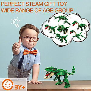 GARUNK 6 in 1 Mighty Dinosaurs Building Blocks Set, Build It Yourself Dinosaur Set, Create a Ceratosaurus, Pterosaur, Diplodocus, Triceratops, Allosaurus, Raptor, for Kids (673 Pieces)