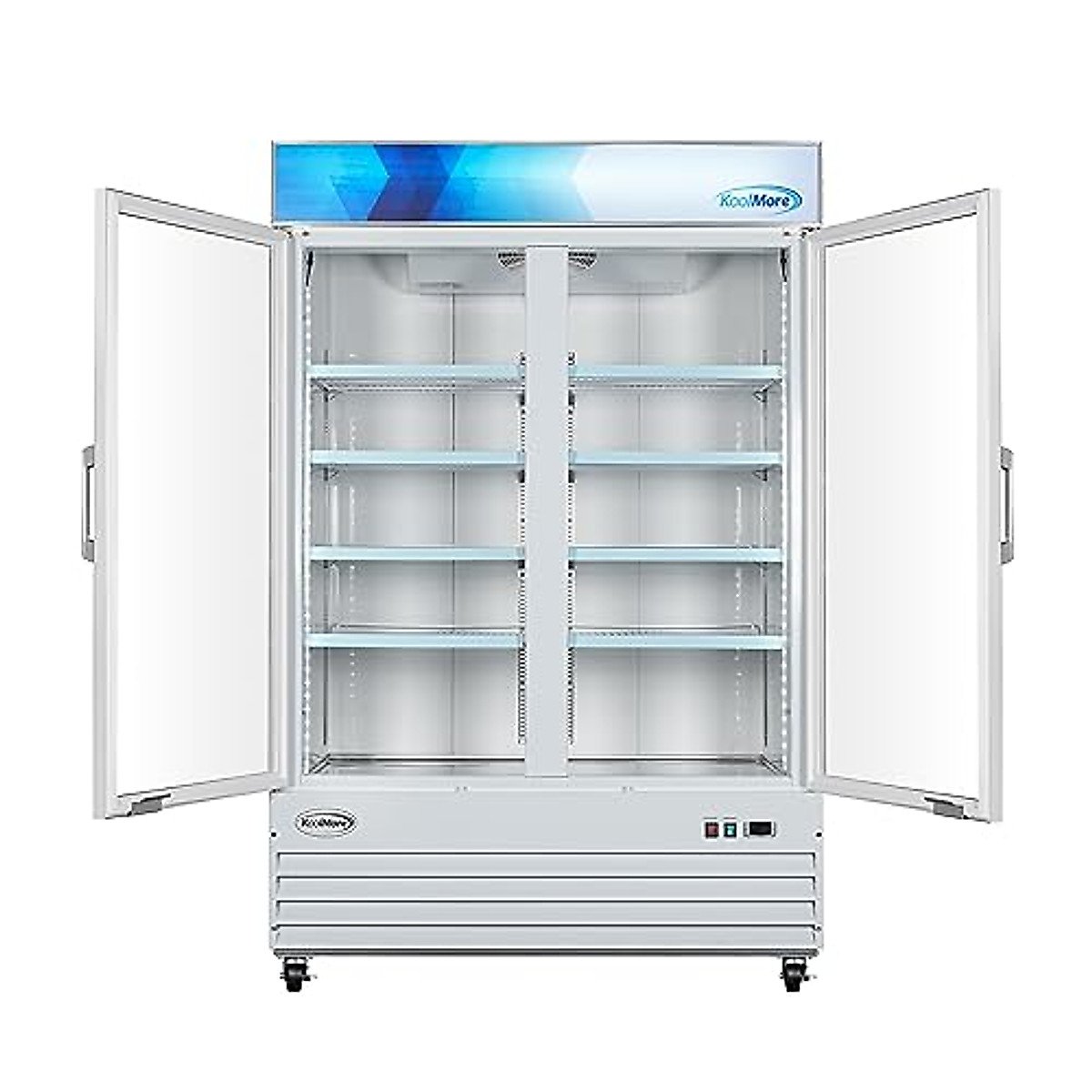 KoolMore MDF-2GD-45C-WH 53 in. Commercial Two Glass Door Display Upright Freezer Merchandiser in White 45 Cu. Ft