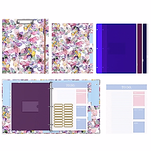 ZAXMEY 3 Ring Binder, 1 Inches Round Ring Binder with Clipboard, Dividers Tabs, PVC Zipper Bag Sleeves & to Do List Planners for Women, Men, School, Office Supplies, Colorful Flower