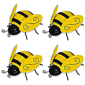 MACLARONX Metal Bumble Bee Yard Art Wall Decor, 4 Pcs 3D Iron Bumblebee for Whreath Rustic Fence Outdoor Garden Accents Sculpture Hanging Decorations Lawn Home Indoor Ornaments
