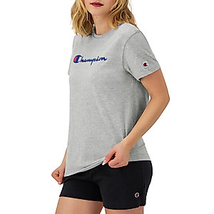 Champion womens Classic Tee, Script Logo T Shirt, Oxford Gray-y08113, Large US