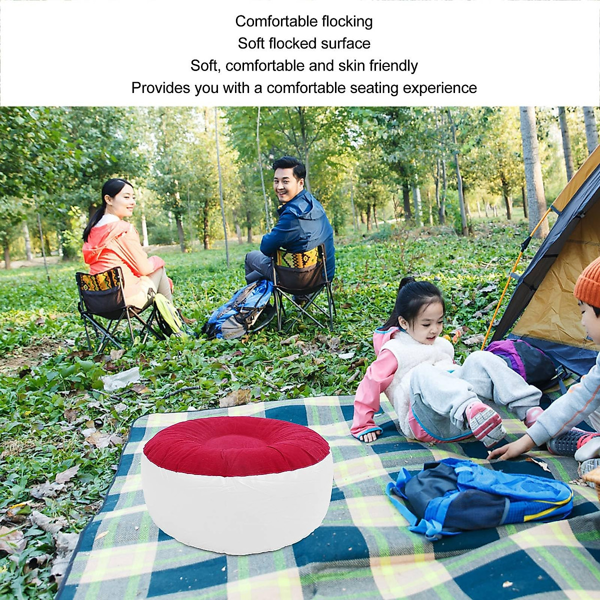 Inflatable Stool Ottoman Footrest, All Weather Foot Rest Indoor or Outdoor Use, Portable Flocking Inflatable Stool Ottoman Pouf Footstool for Home Patio Garden, Camping, Travel