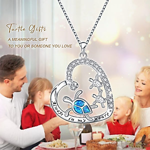URMWMOO Turtle Necklace S925 Sterling Silver Mom Daughter Love Heart Pendant Necklaces Sea Turtle Jewelry Birthday Christmas Mothers Day Gifts for Women Mom Daughter