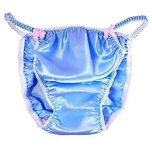 Ania's Poison Sissy Panties Baby Blue Satin String Bikini Shiny Men's Panties Underwear Bra Mini Skirt S-2X (L)
