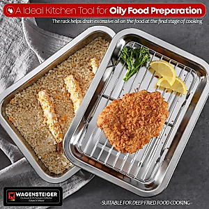 WAGENSTEIGER Stainless Steel Food Prep Container Set with Rack & Transparent Lid, Buffet Party Pan, Catering Pan, For Resting Meats & Oven Roasting, Marinating & Deep-Frying Prep Tools