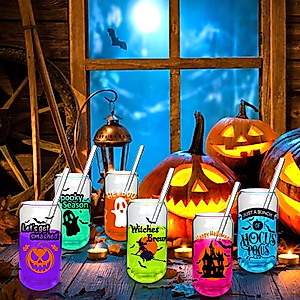 ANOITON Halloween Cups - Halloween Decorations Indoor Halloween Mug with Ghost Witch Decor Hocus Pocus Tumbler Halloween Party Supplies 18oz High Borosilicate Can Shaped Glass Cups Mug Tumbler