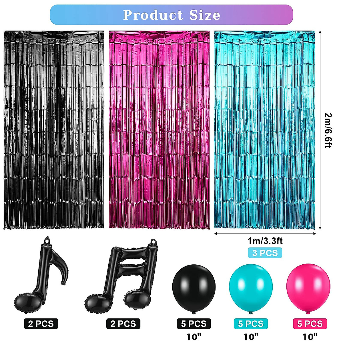 Skylety Music Birthday Party Decorations Includes Karaoke Rose Red Blue Black Tinsel Curtains Music Balloons Music Note Balloons for Music Theme Party Photo Backdrop