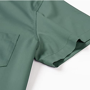 FAHIZO Men's Short Sleeve Dress Shirt Regular Fit Soild Casual Business Stretch Button Down Shirts with Pocket, Green-L