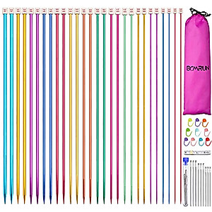 BCMRUN 28Pcs/14 Pairs Stainless Steel Knitting Needles Set, Colored Straight Single Pointed Metal Knitting Needles, 14 Size from 2.0mm-10.0mm, 13.8 Inches Length for Handmade DIY Knitting