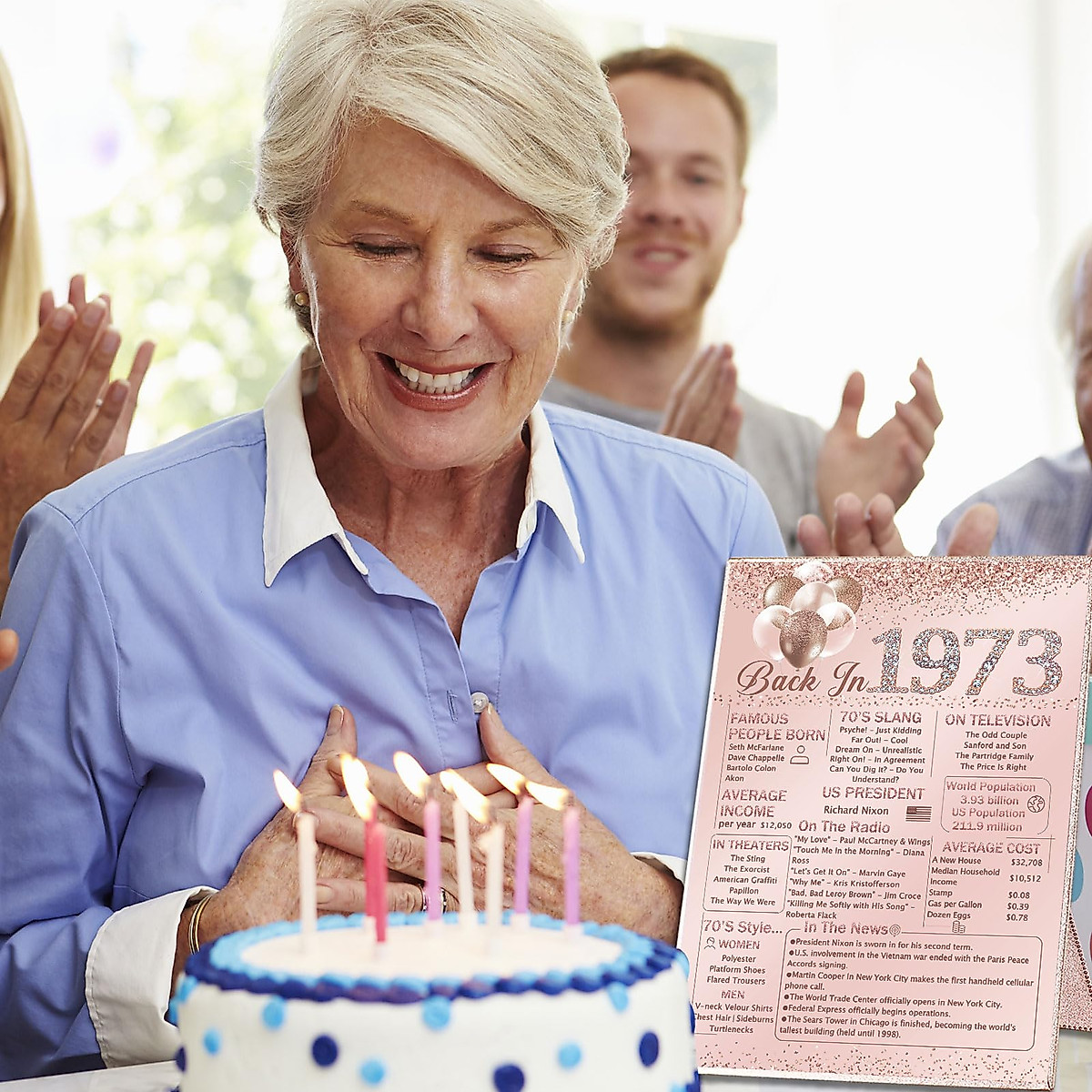 Vlipoeasn Pink 51st Birthday Anniversary Table Decoration 1973 Poster for Women, Rose Gold Back in 1973 Table Sign with Stand, 51 Year Old Birthday Party Centerpieces Gift Supplies