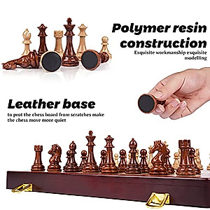 2 in 1 Acrylic+Metal Chess and Checkers Game Set- Travel Portable Chess Set for Adults & Kids Including 24 Wooden Checkers, Complete Chess Pieces Folding Wooden Chess Board Set - Durable Chess Sets