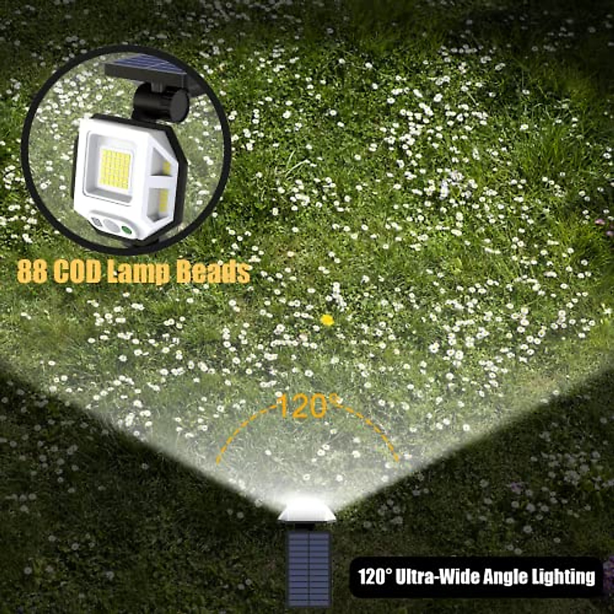 JiocoVino Solar Spot Lights Outdoor IP65, Smart Sensor & 3 Lighting Modes - 88LED Solar Spot Lights Outdoor Apply to Wall Lights for Garden Pathway, Solar Powered Landscape Lights, 2 Pack (Cool White)