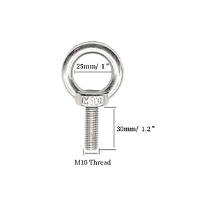 2 Pack M10 Stainless Steel Eye Bolt, Shoulder Eyebolts Screws with Washer and Nuts (30mm)