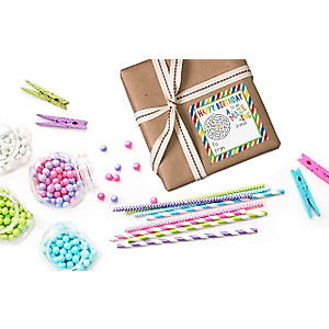 Happy Birthday Food & Animal Themed Gift Tag Stickers, Set of 24 2.5 X 2.5 Mixed Square Birthday Gift Labels by Amanda Creation