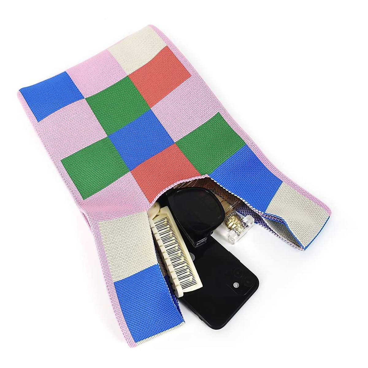 Colour Print Shoulder Bag for Women Fashion Tote Bag Small Hobo Handbag Purse Clucth Light Knit Top Handle Bag