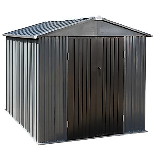 VEIKOU Outdoor Storage Shed with Thickened Galvanized Steel, 8x10FT Metal Storage Shed with Lockable Door & Air Vents, Garden Tool Metal Shed for Patio Garage Yard, Gray