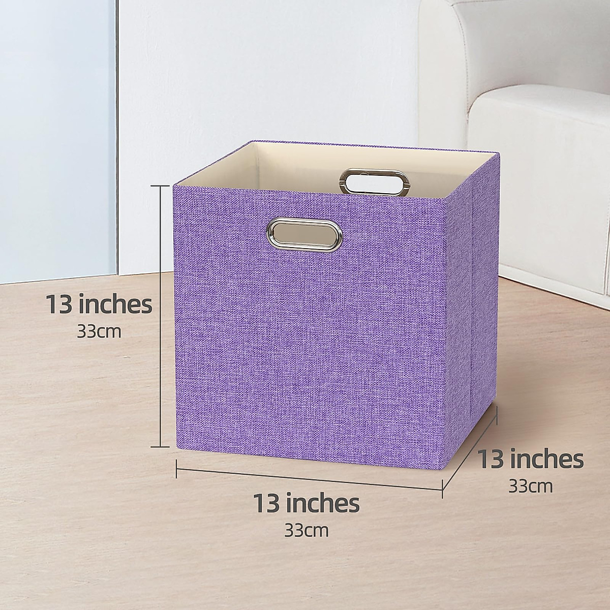 BinWhiz Set of 4 Collapsible Linen Storage Cubes - 13x13x13 Inches Fabric Bins for Kallax Shelves, Cabinet, Bookcase, Closet - Versatile Home Organizer Boxes for Decor and Laundry (Purple)