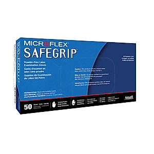 Microflex SafeGrip SG-375 Extra Thick Disposable Latex Gloves for Life Sciences, Automotive w/Textured Fingertips - Large Blue (Box of 50)