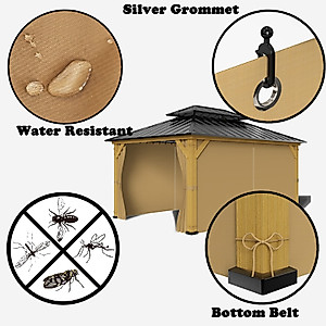 12-ft x 14-ft Gazebo Curtains,Privacy Replacement Sidewall 4-Panel Universal Shade Curtains Set,Protecting Side Walls (Only Curtain)-Khaki