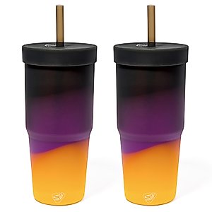 Silipint: Silicone 32oz Straw Tumblers: 2 Pack - Sun Storm - Unbreakable, Flexible, Sustainable, Hot or Cold, Airtight Lid, Travel