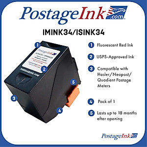 PostageInk.com ISINK34 / IMINK34 Sure.Jet # 4135554T Non-OEM Ink Cartridge Replacement for IM330, IM350, IM420, IM440, IM460, IM480 and IM490 Postage Meters