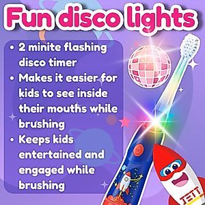 Brush Baby KidzSonic Toddler and Kid Electric Rocket Toothbrush for Ages 3+ Years - Disco Lights, Gentle Vibration, and Smart Timer Provide a Fun Brushing Experience - (2) 3+ yrs with Brush Heads