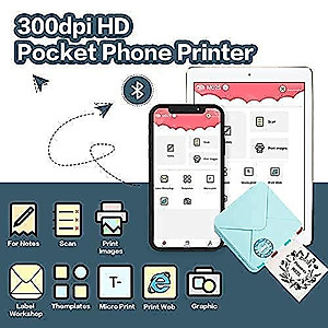 Phomemo M02S Mini Thermal Printer- Bluetooth Photo Printer with 3 Rolls Transparent Sticker Paper, Compatible with iOS + Android for Plan Journal, Study Notes, Art Creation, Work, Gift, Cyan