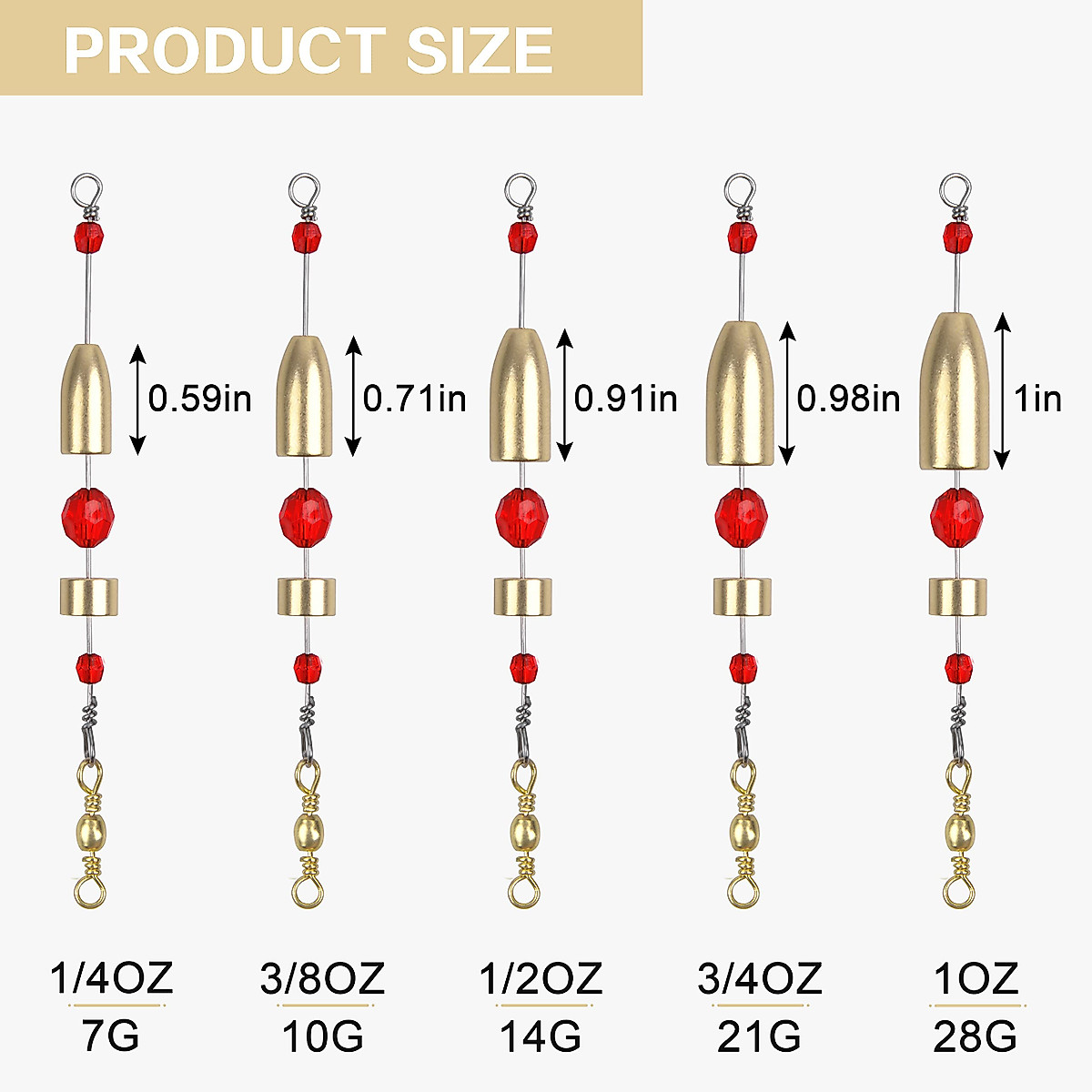 OROOTL Carolina Rig for Bass Fishing, 5pcs CRR Carolina Ready Rigs Pre-Rigged Bass Fishing Weights Carolina Keeper Tackle Sizes 1/4 3/8 1/2 3/4 1oz