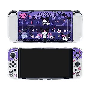 Eamily Cute Kuromi Case Compatible with Nintendo Switch OLED, Dockable Case Cover, Ergonomic Soft TPU Grip Case for Joycon, Sparkle Skin Set