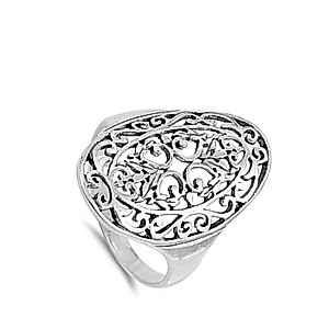 Cutout Filigree Design Ring New .925 Sterling Silver Band Size 11