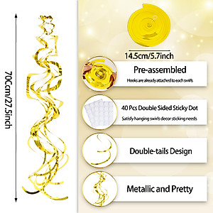 ORG 36 Pieces Party Ceiling Foil Swirl Decorations Hanging Plastic Streamer, Whirls Decorations for Wedding,Birthday,Graduation,Valenties Day,New Year,Baby Shower Party Decor (Gold)