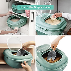 Letingoo Rice Storage Container, Foldable Airtight Food Storage Containers with Measuring Cup & Wheels, Dry Food Flour Sugar Storage Container (Green)