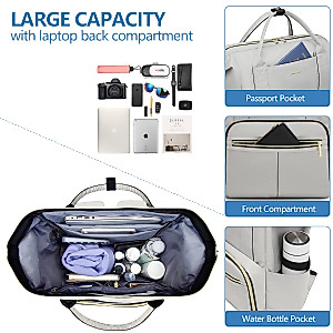 Focdod Women Laptop Bags Teacher Backpack: 15.6 Inch Nurse Backpack with USB Port Work Bag Anti-theft Travel Daypack Stylish Computer Bookbag Waterproof for School Business Woman(Light Grey)